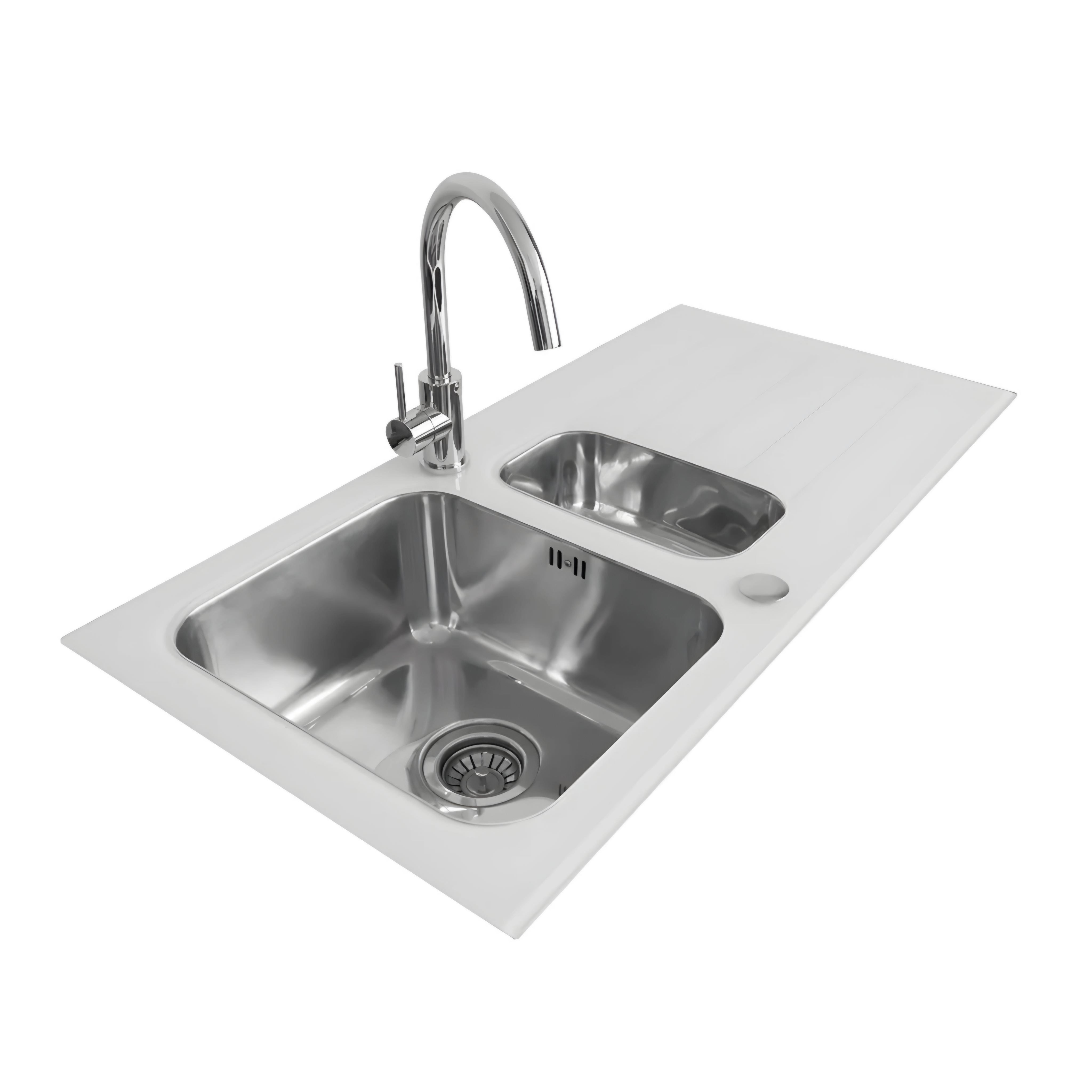 Artone Double Bowl White Tempered Glass Kitchen Sink | Kitchen Warehouse LK
